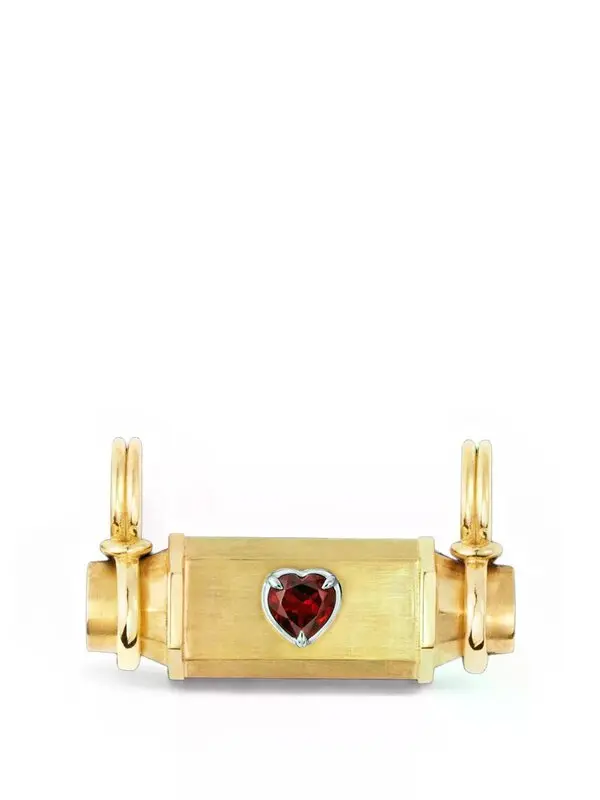 MARIE LICHTENBERG 18k Yellow Heart Garnet Locket Necklace