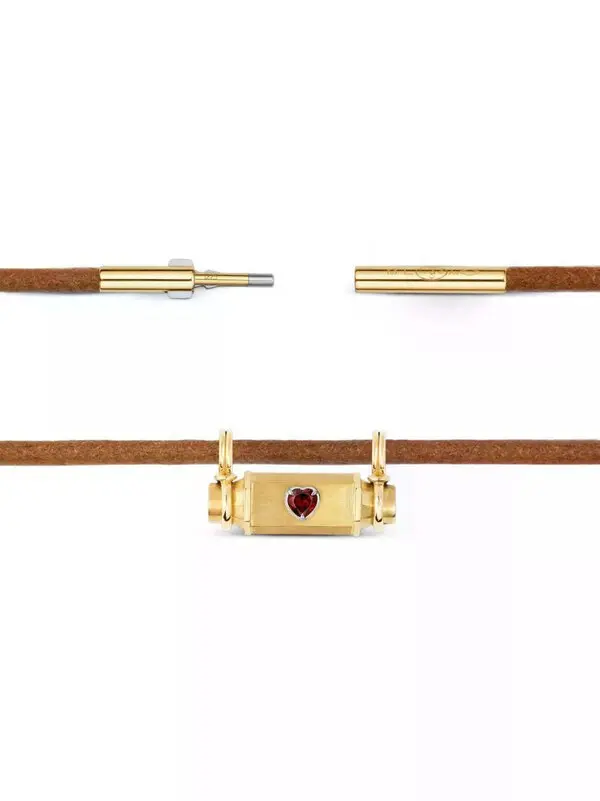 MARIE LICHTENBERG 18k Yellow Heart Garnet Locket Necklace