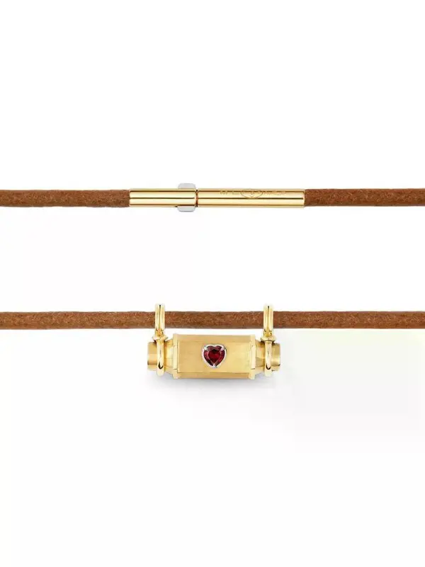 MARIE LICHTENBERG 18k Yellow Heart Garnet Locket Necklace
