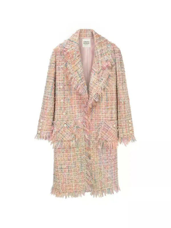 EDWARD ACHOUR PARIS Tweed Coat With Frayed Edges And Faux Pearl Buttons