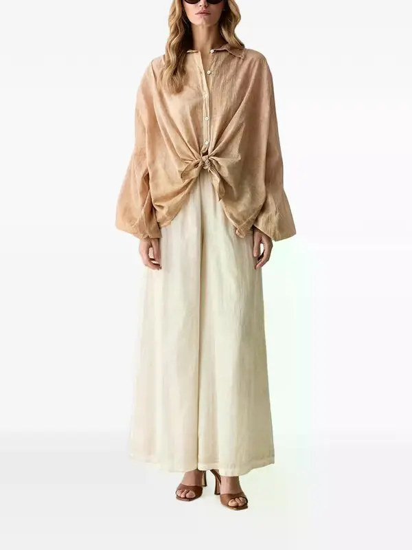 HAVEONE Front-tie Balloon-sleeve Blouse - Neutrals