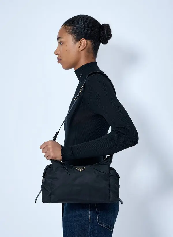 Prada Large Re-nylon And Leather Shoulder Bag - Black