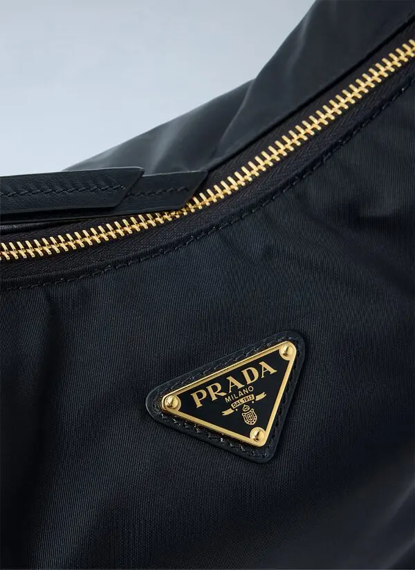 Prada Large Re-nylon And Leather Shoulder Bag - Black