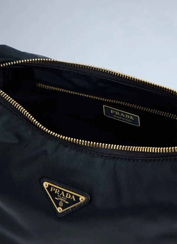 Prada Large Re-nylon And Leather Shoulder Bag - Black