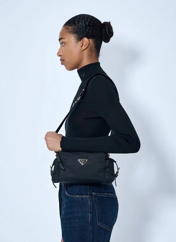 Prada Small Re-nylon And Leather Shoulder Bag - Black