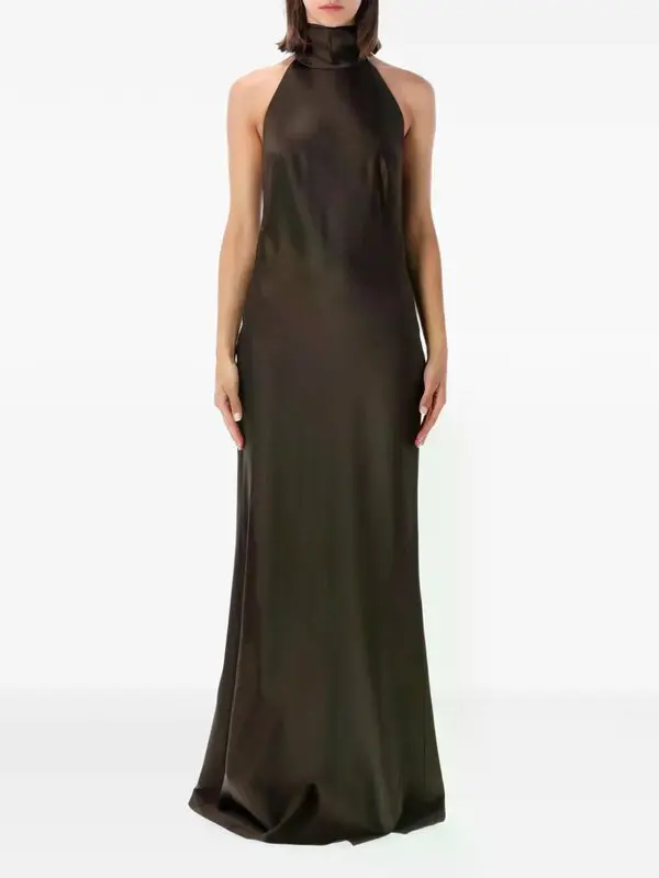 Ralph Lauren Chilton Halterneck Tie-back Gown - Brown