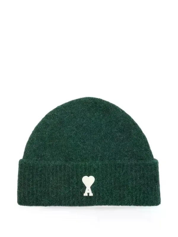 AMI Paris Alpaca Beanie With De Coeur - Green