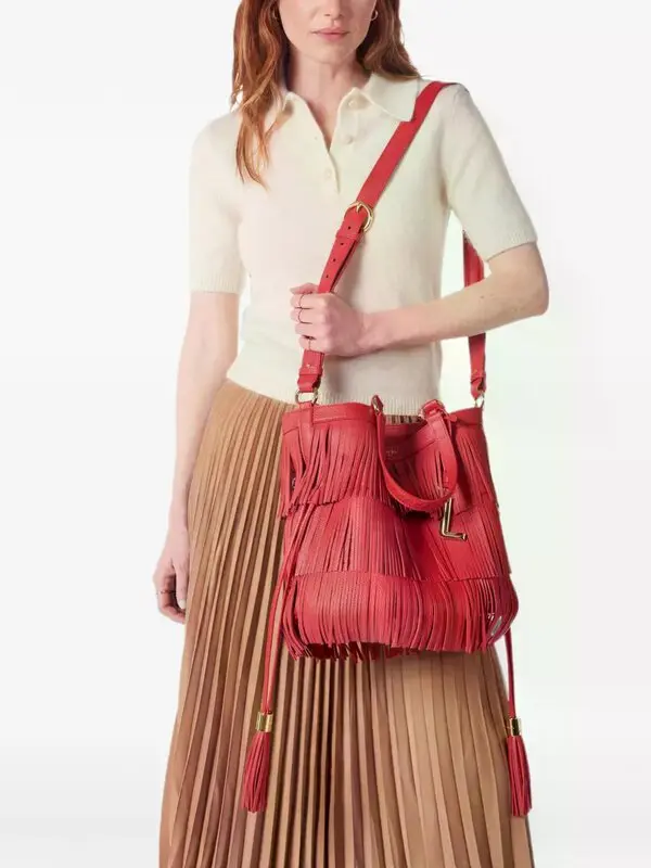 LANCEL Premier Flirt Fringed Leather Bucket Bag - Red