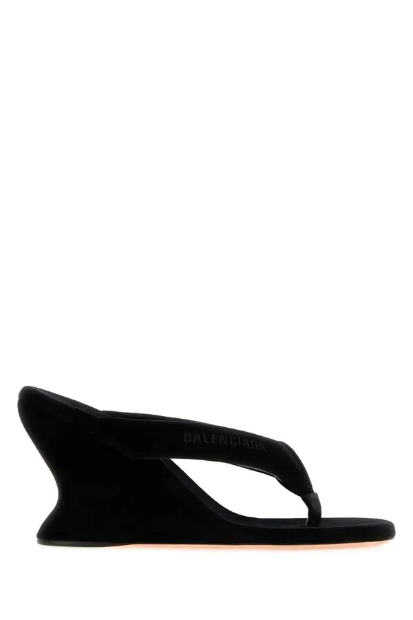 Balenciaga Velvet Thong Wedge - Black