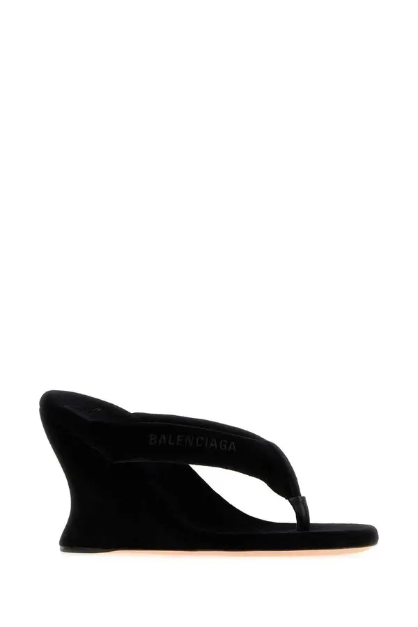 Balenciaga Velvet Thong Wedge - Black