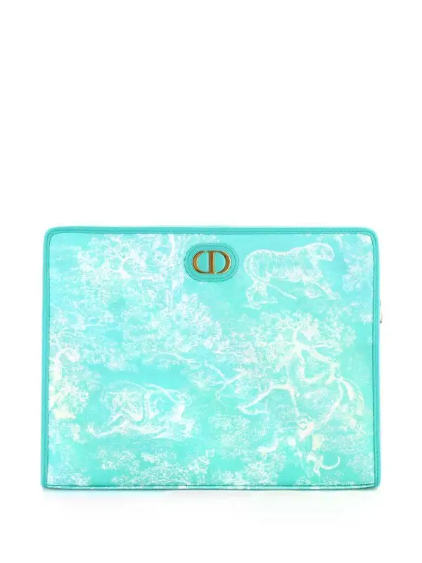 Dior 30 Montaigne Zip Pouch Jacquard Canvas Medium Clutch Bag - Green