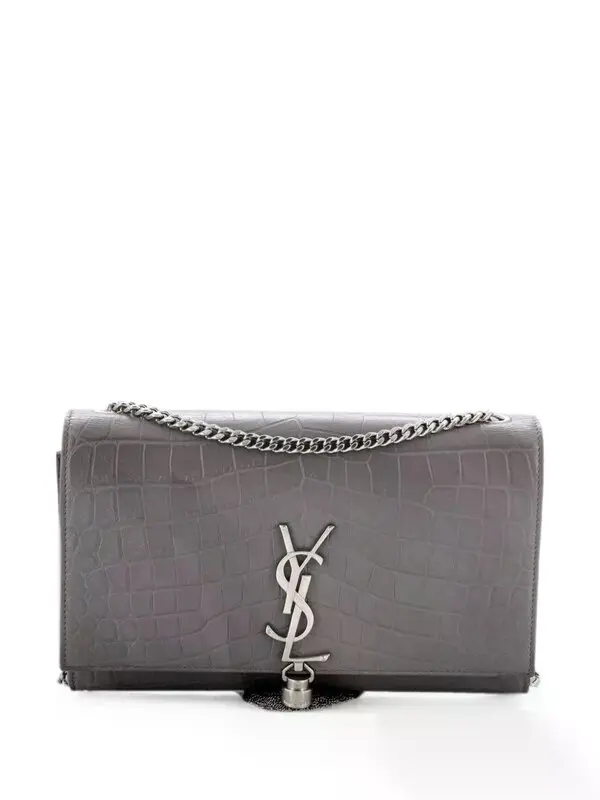 Saint Laurent Classic Monogram Tassel Crocodile Embossed Leather Medium Crossbody Bag - Grey