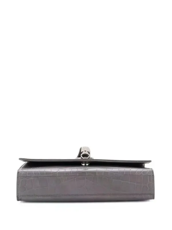 Saint Laurent Monogram Tassel Crocodile Embossed Leather Medium Crossbody Bag - Grey