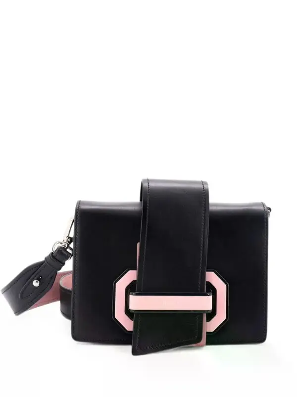 Prada Plex Ribbon Shoulder Bag City Calfskin Small Crossbody Bag - Black