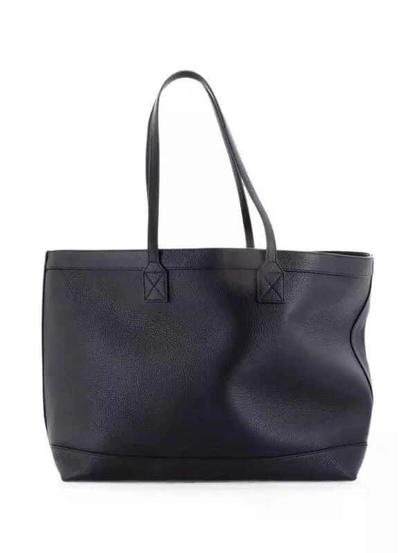 Burberry Leather Tote Bag With Check Canvas Interior - Black