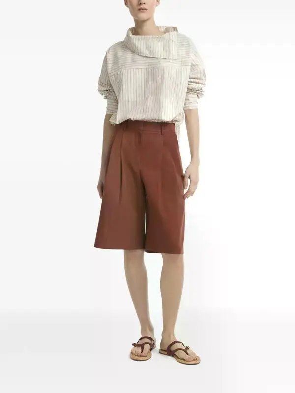 YVES SALOMON Pleated Cotton Bermuda Shorts