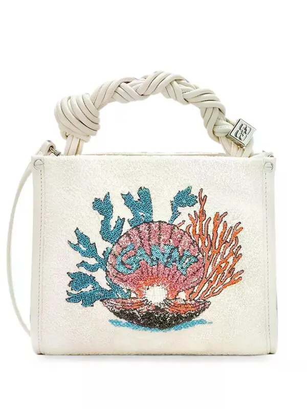 GANNI Small Bou Shopper In Terry - White
