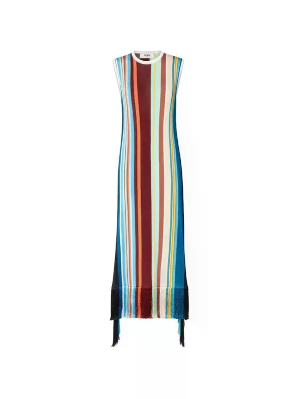 Fendi Multicolour Striped Viscose-yarn Dress - Blue
