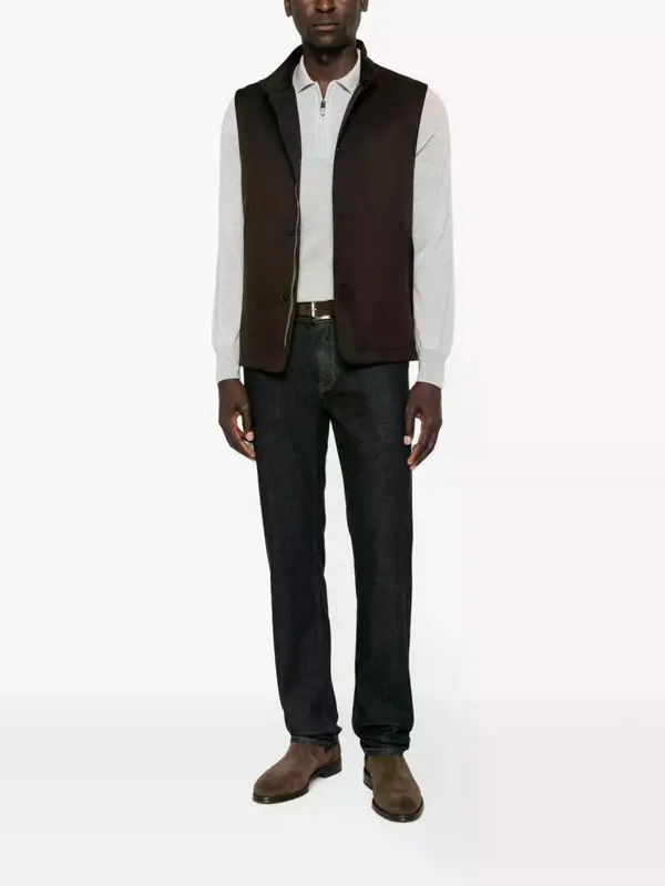 Zegna Leather-trim Button-up Gilet