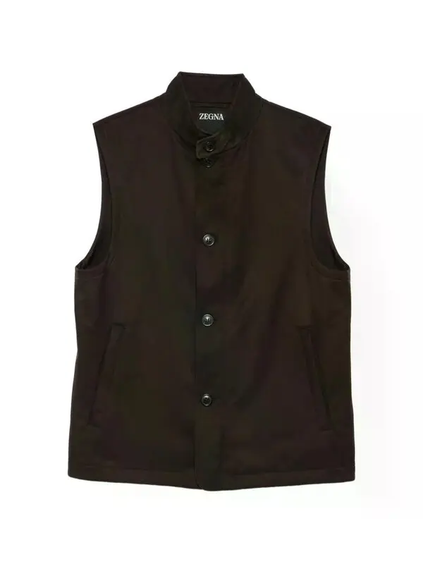 Zegna Leather-trim Button-up Gilet - Brown