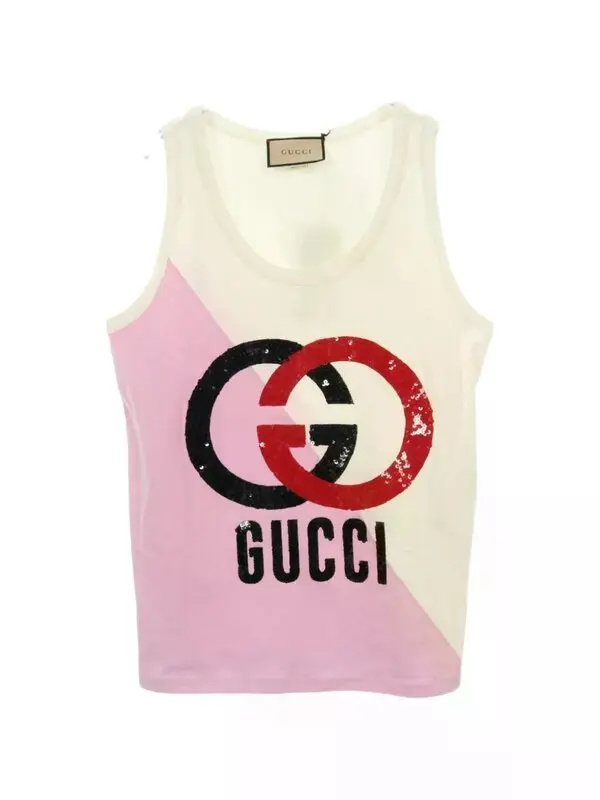 Gucci 2020s Interlocking G Sequin Tank Top - White