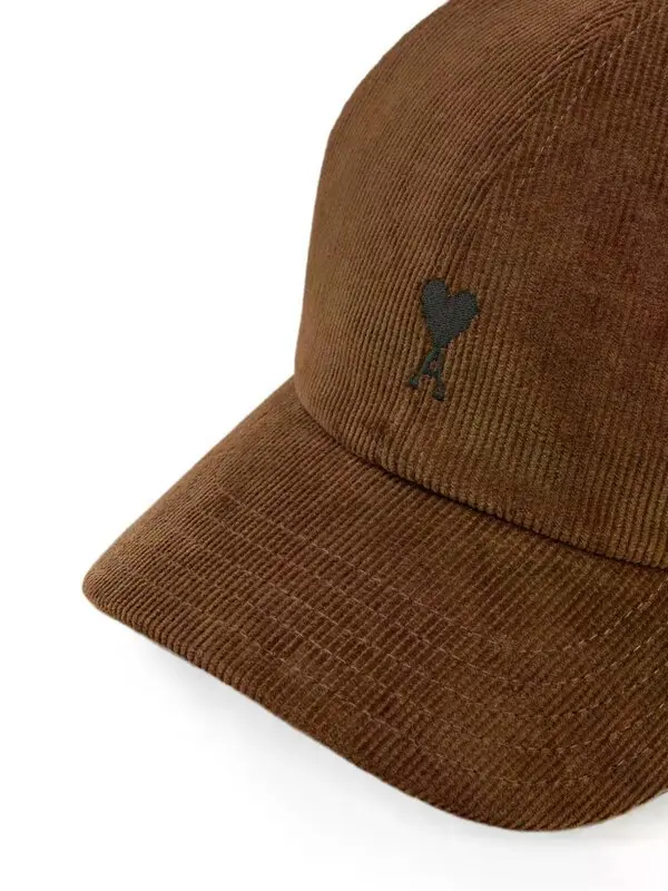 AMI Paris Corduroy Cotton Cap With De Coeur Embroidery