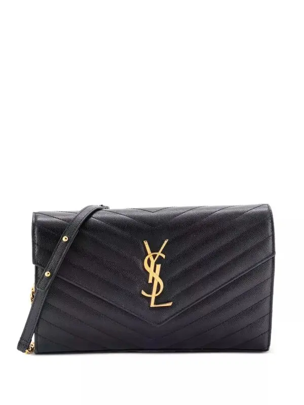 Saint Laurent Classic Monogram Wallet On Chain Matelasse Chevron Leather Medium Crossbody Bag