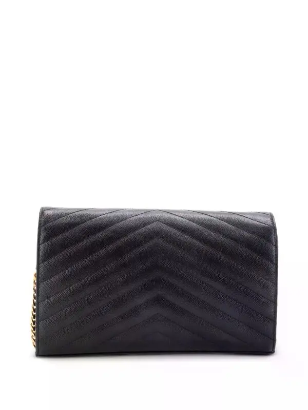 Saint Laurent Classic Monogram Wallet On Chain Matelasse Chevron Leather Medium Crossbody Bag