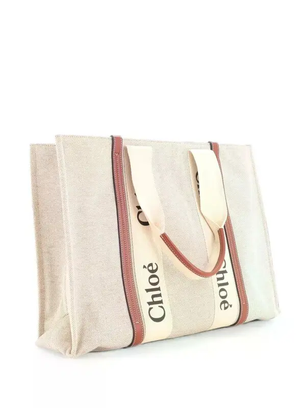 Chloé Woody Canvas With Leather Large Tote Bag - Brown