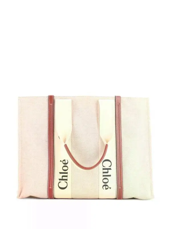 Chloé Woody Canvas With Leather Large Tote Bag - Brown