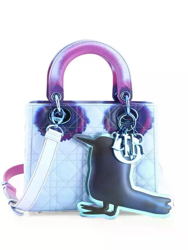 Dior Lady Art Bag Limited Edition Francoise Petrovitch Cannage Quilt Leather Small Satchel - Blue