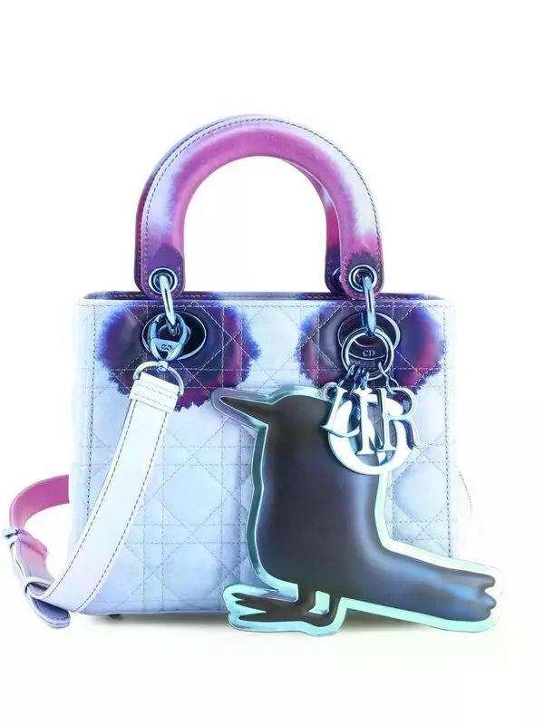 Dior Lady Art Bag Limited Edition Francoise Petrovitch "cannage" Quilt Leather Satchel - Blue