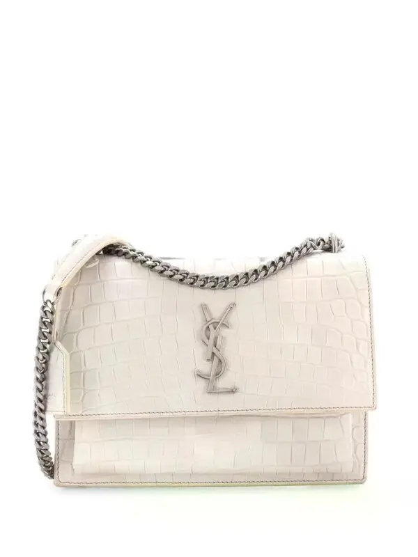Saint Laurent Sunset Crocodile Embossed Leather Medium Crossbody Bag - Neutrals