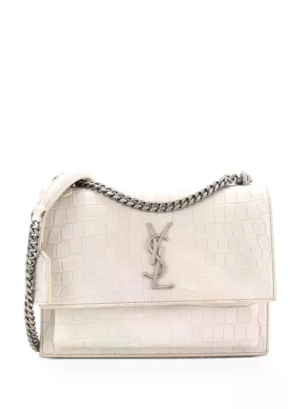 Saint Laurent Sunset Crocodile Embossed Leather Medium Crossbody Bag - Neutrals
