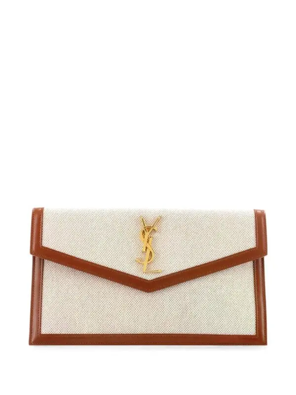 Saint Laurent Uptown Pouch Canvas Clutch Bag - Brown