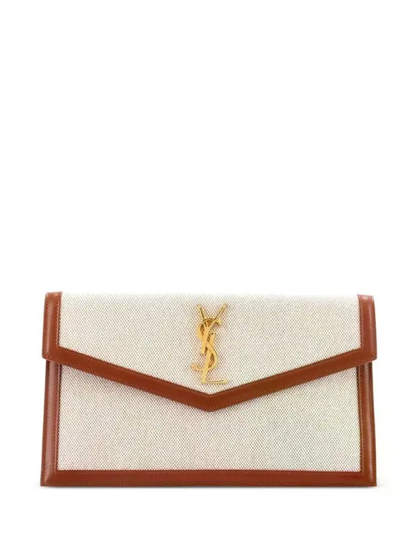 Saint Laurent Uptown Pouch Canvas Clutch Bag - Brown