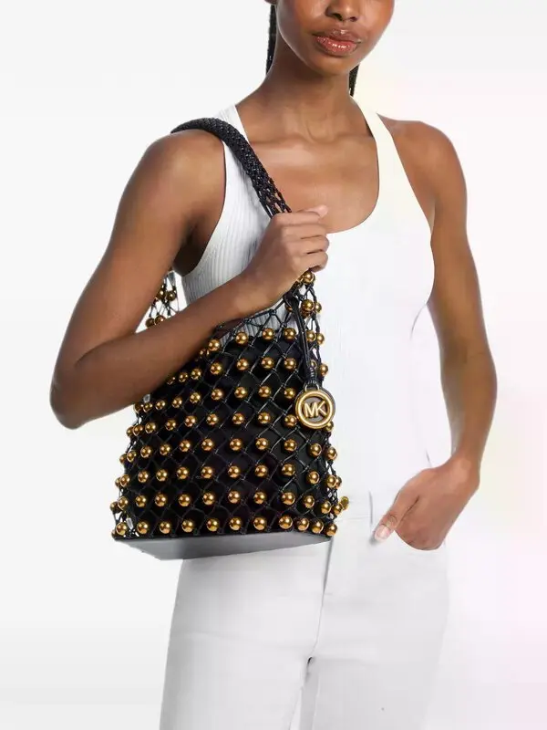 Michael Kors Small Gwen Bead-embellished Woven Shoulder Bag - Black