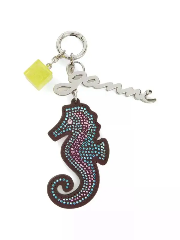 GANNI Crystal-embellished Seahorse Keyring - Brown