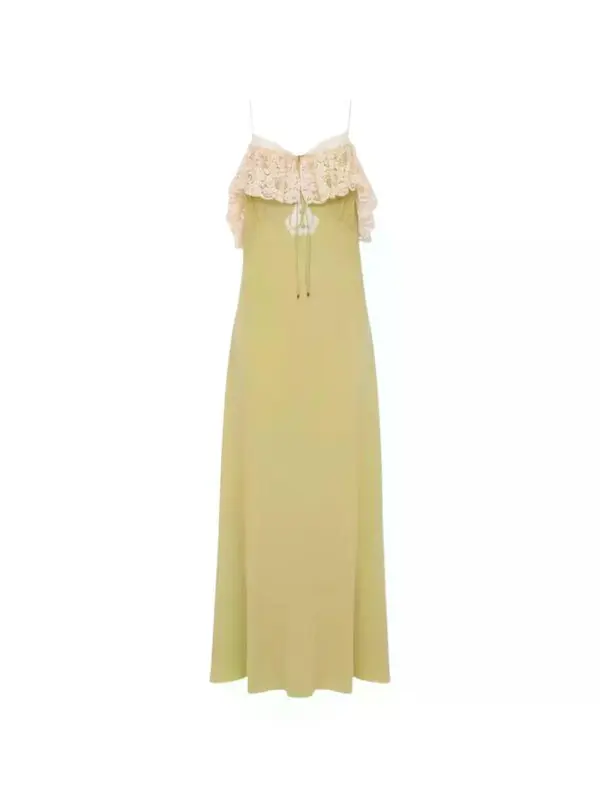 Chloé Lace Trim Silk Maxi Dress - Green