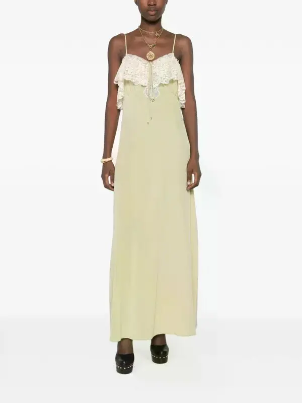 Chloé Lace Trim Silk Maxi Dress
