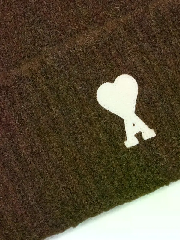AMI Paris Alpaca Beanie With De Coeur - Brown