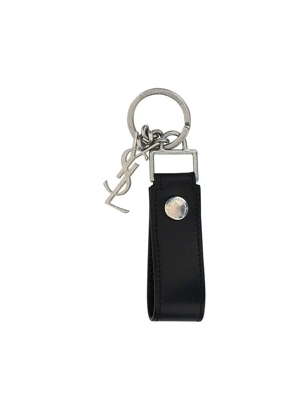 Saint Laurent Leather Keychain With Monogram - Black
