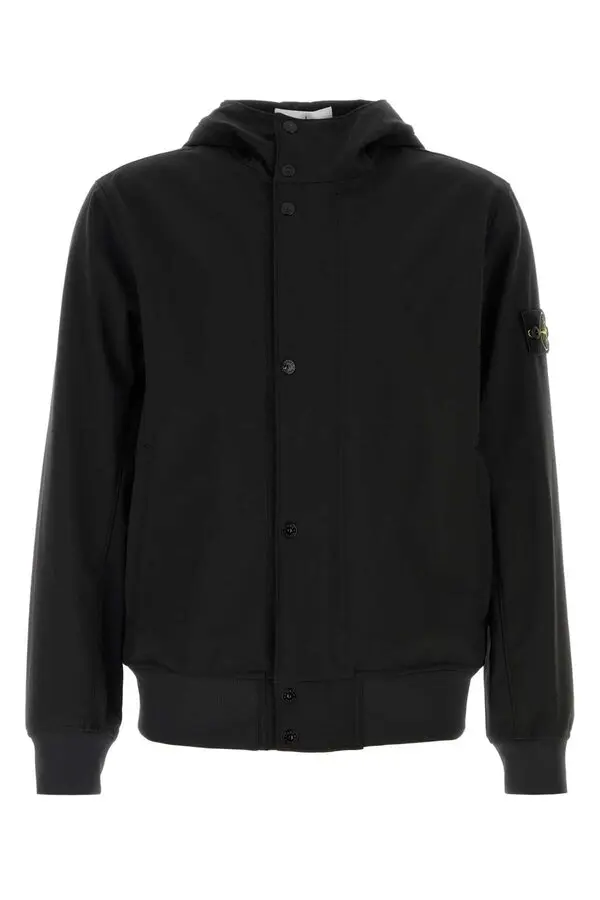 Stone Island Stretch Polyester Jacket With Hood - Black