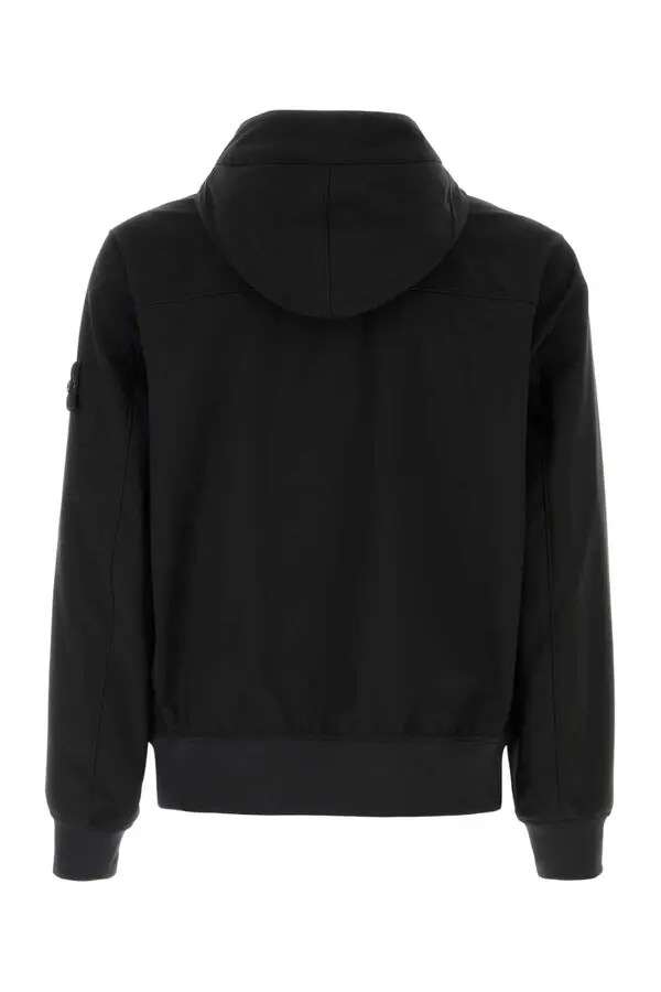Stone Island Stretch Polyester Jacket With Hood - Black