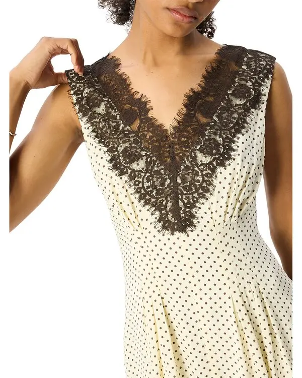 Whistles Lace Trim V Neck Polka Dot Midi Dress
