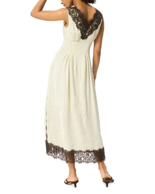 Whistles Lace Trim V Neck Polka Dot Midi Dress