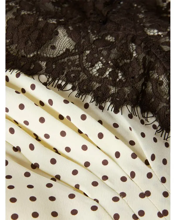 Whistles Lace Trim V Neck Polka Dot Midi Dress