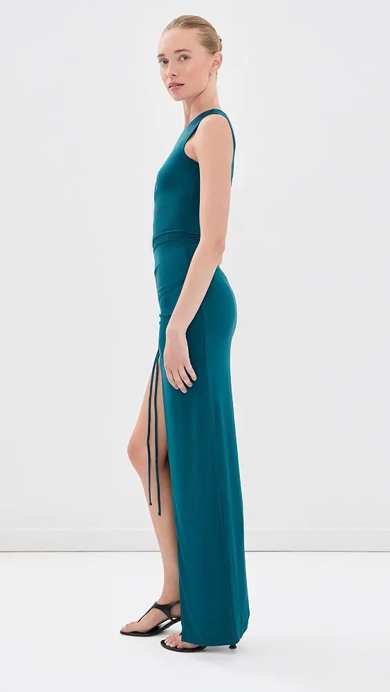 Balmain Fluid Jersey Draped Maxi Dress - Bleu Canard