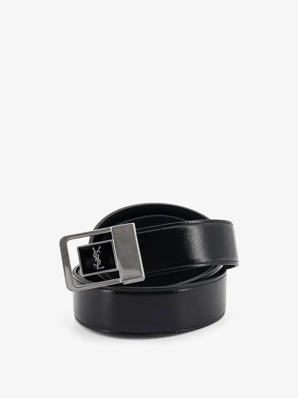 Saint Laurent Leather Belt With Silver Metal Buckle