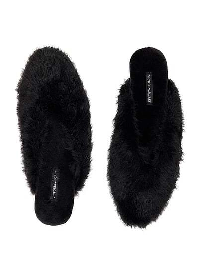 Victoria's Secret Faux Fur Mule Slippers - Black